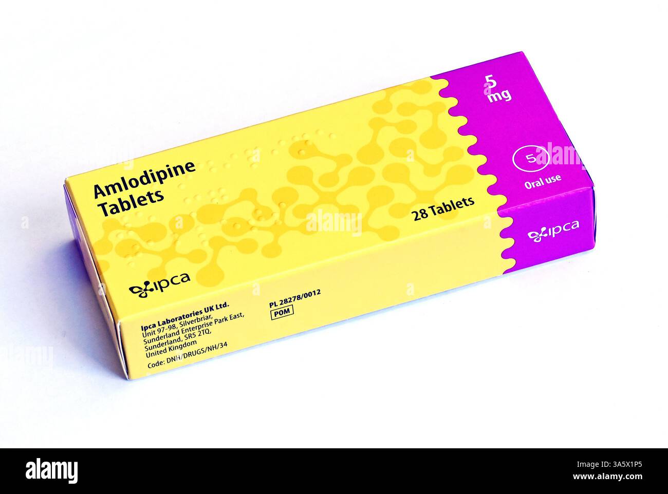 Photograph of a pack of Amlodipine Tablets. Each tablet contains 5mg ...