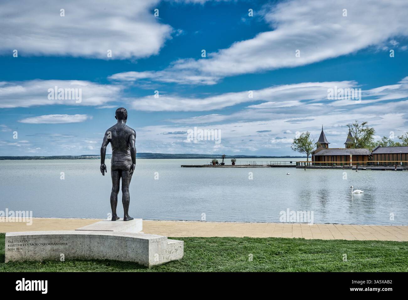 Keszthely beach at Lake Balaton with pier Stock Photo - Alamy