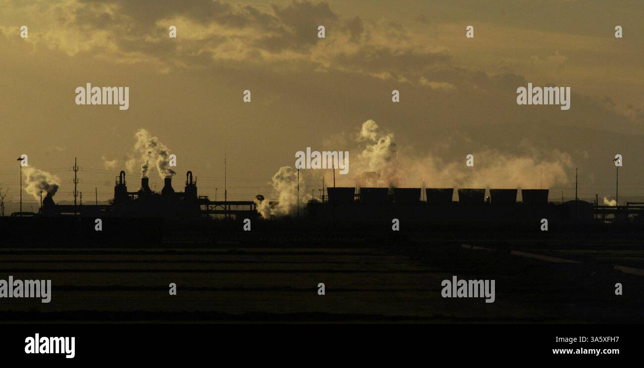 Feb 26, 2004; Calipatria, CA, USA; The sun sets behind one of CalEnergy ...