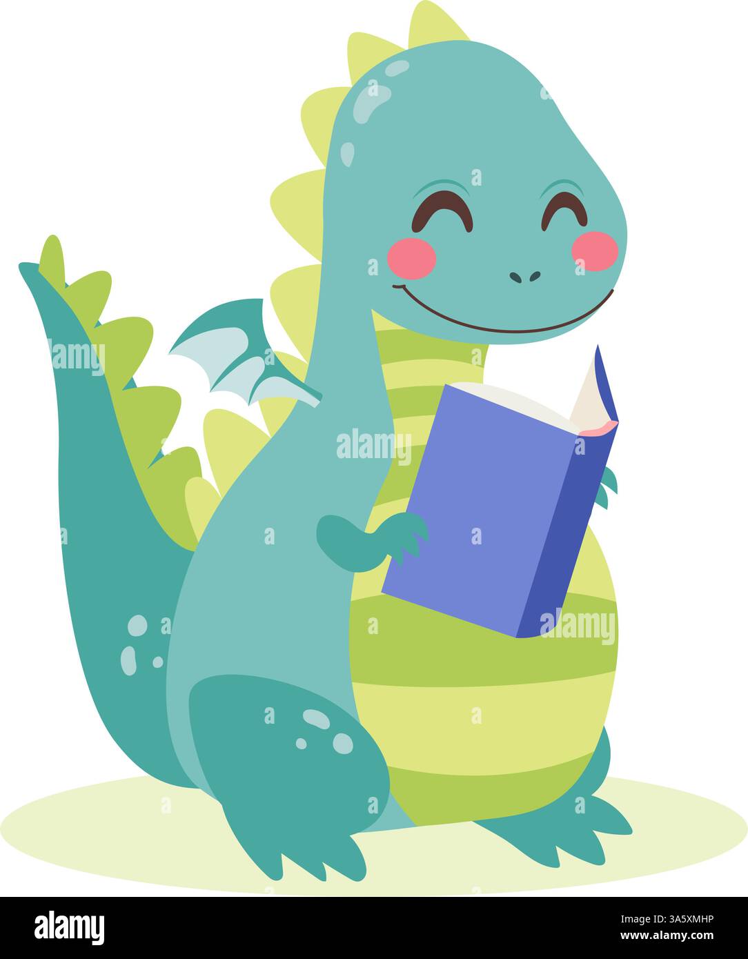 Happy dragon character reading a book on Saint Jordi holiday Vector ...