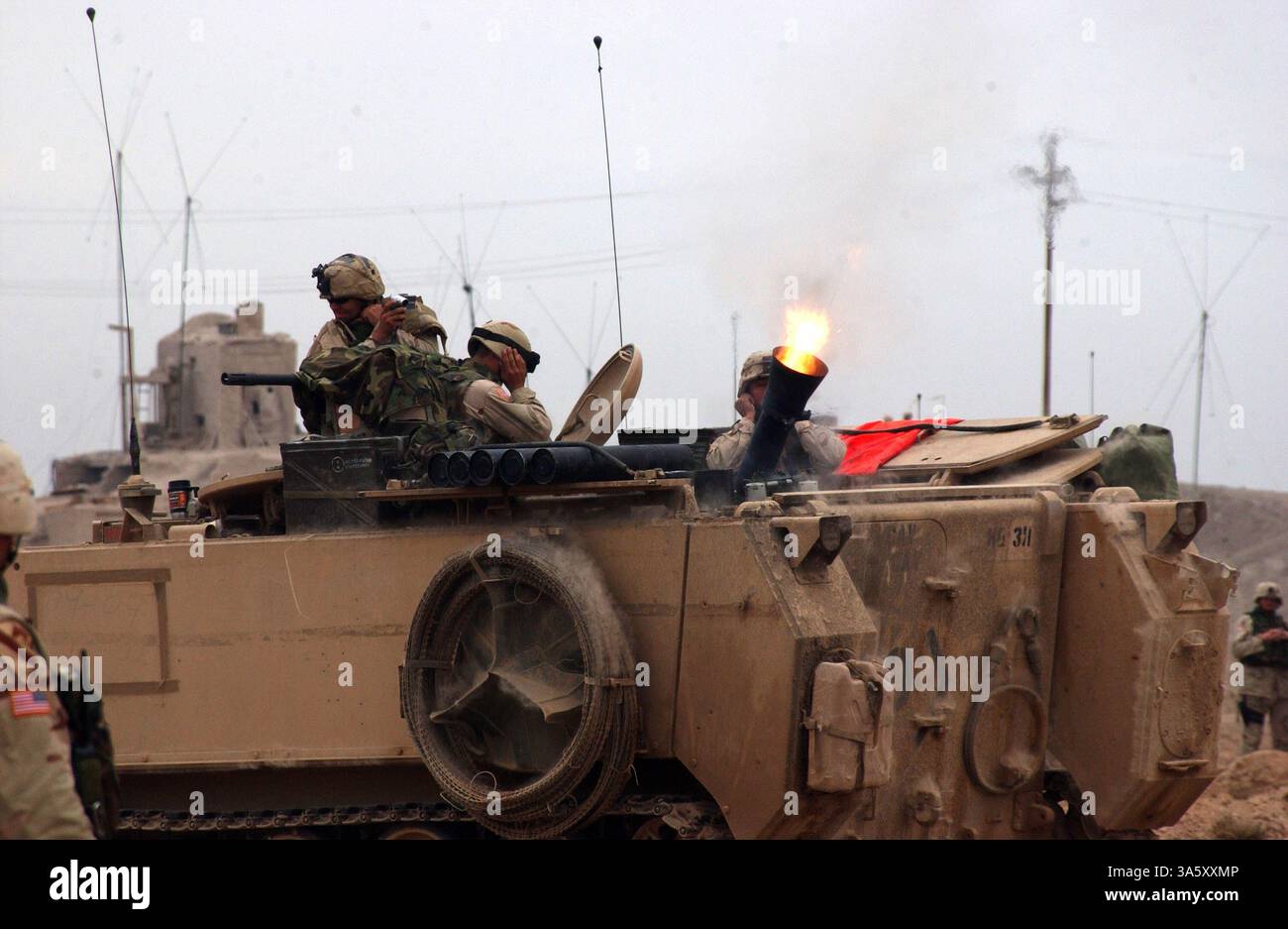 Nov 08, 2004; Fallujah, Iraq; U.S. Army soldiers fire a mortar at ...