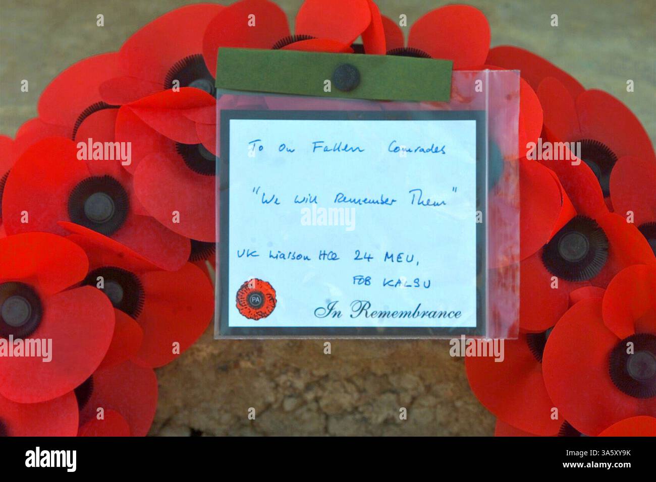 Nov 11, 2004; FOB Kalsu, Iraq; A wreath lies on the steps of the ...