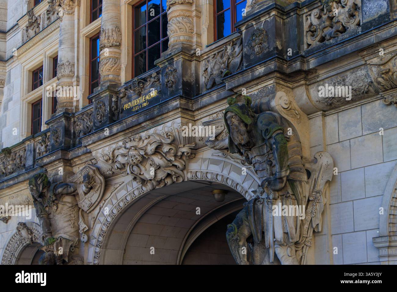 Dresden, Germany. Neo-Renaissance statues of Teutonic Warriors guarding ...