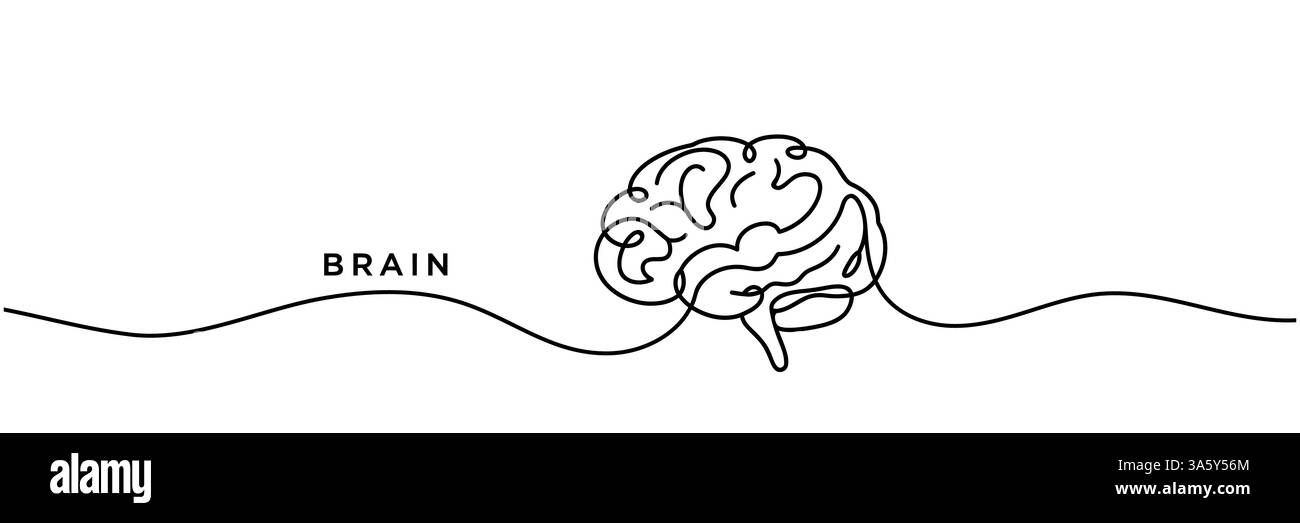 Continuous one line drawing of human brain line art vector illustration ...