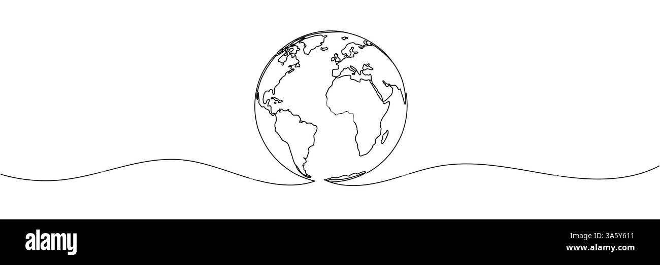 Continuous line art or one line drawing of global vector on white ...