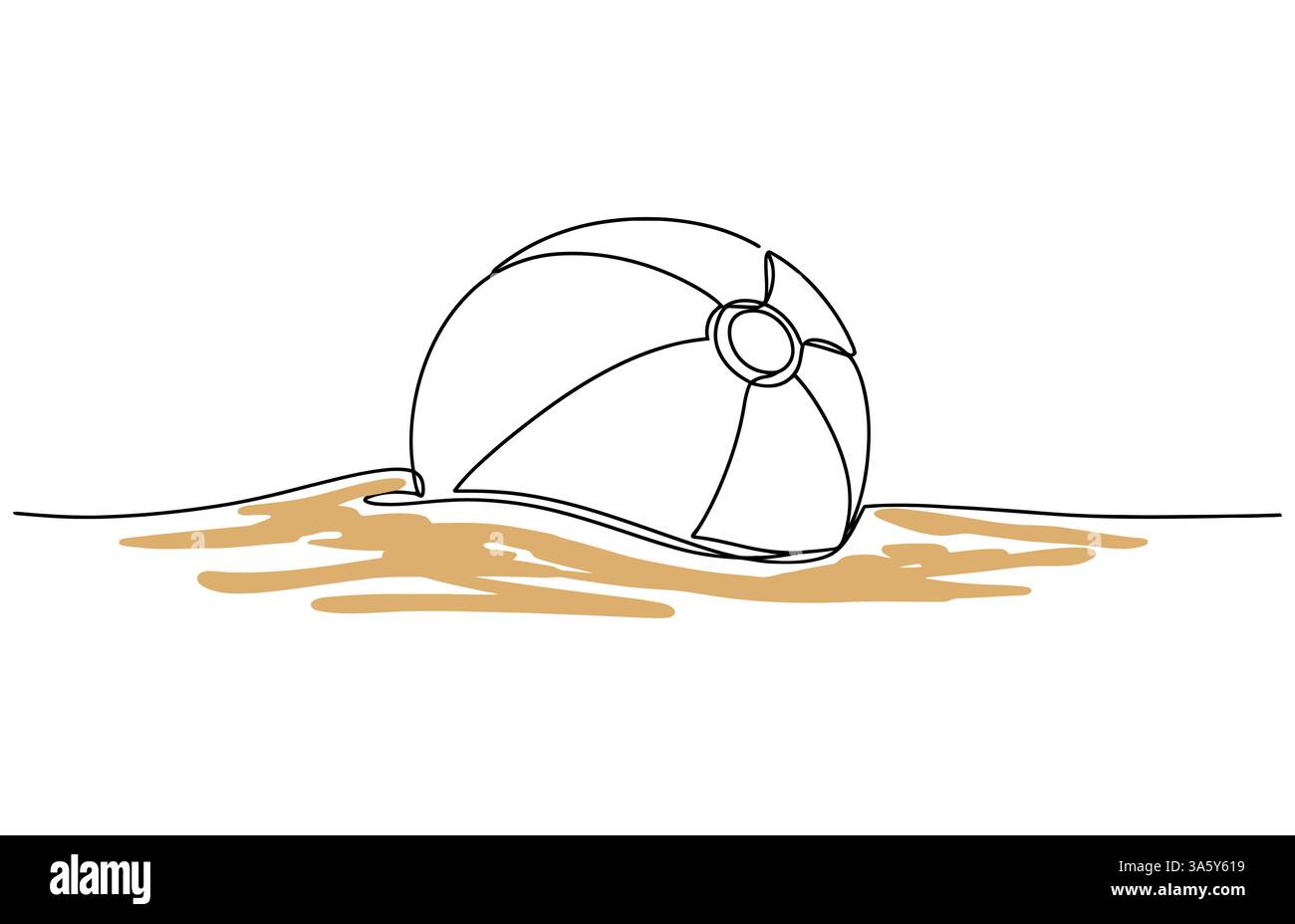 Single one line drawing of beach ball in sand. Summer beach concept ...