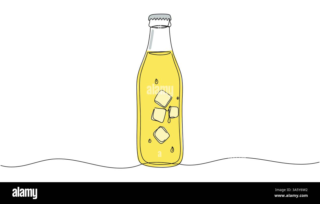 Bottle of lemonade with ice, drink. Continuous one line drawing. Vector illustration Stock ...
