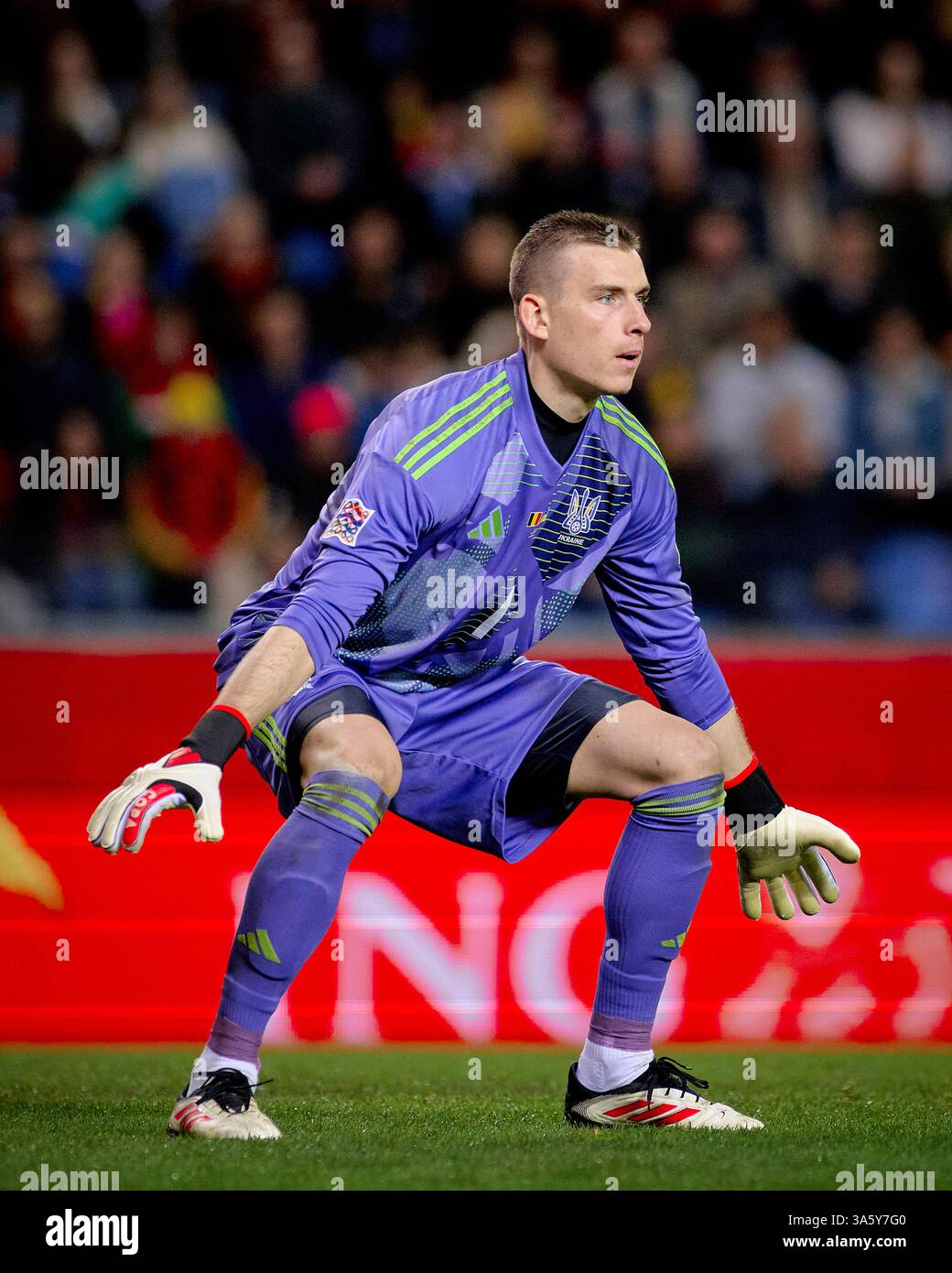 GENK, BELGIUM - 23 MARCH, 2025: Andriy Lunin - The football match of ...