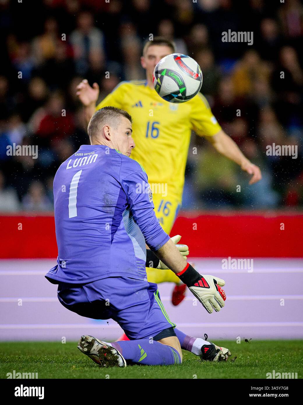 GENK, BELGIUM - 23 MARCH, 2025: Andriy Lunin - The football match of ...