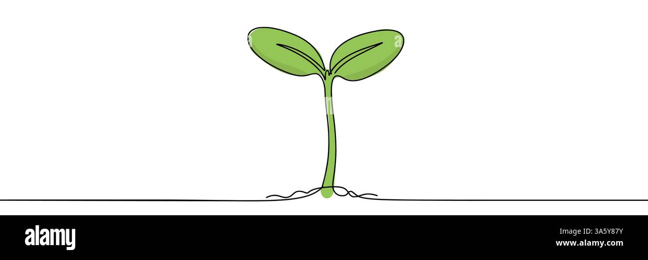 Single continuous line art sprout growth isolated on white background ...