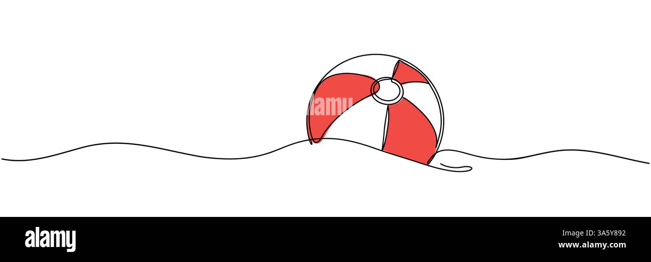 Single one line drawing of beach ball . Summer beach concept ...