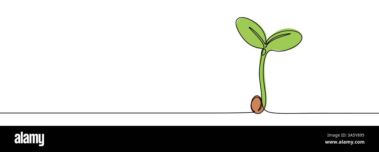 Single continuous line art sprout growth isolated on white background ...