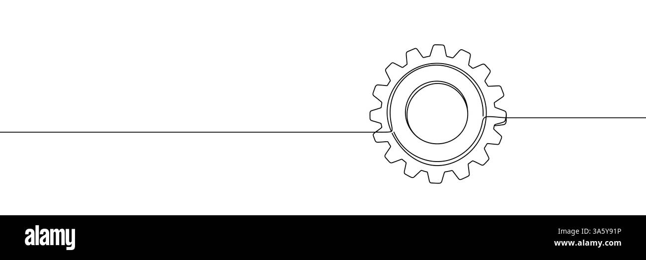 Single line drawing with one gear. One continuous line illustration of ...
