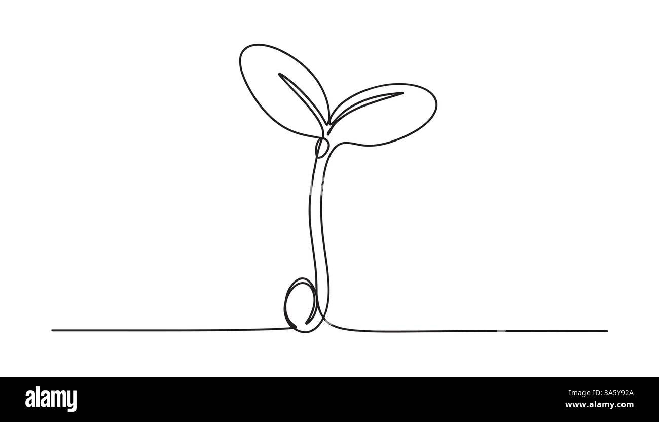 Single continuous line art sprout growth isolated on white background ...