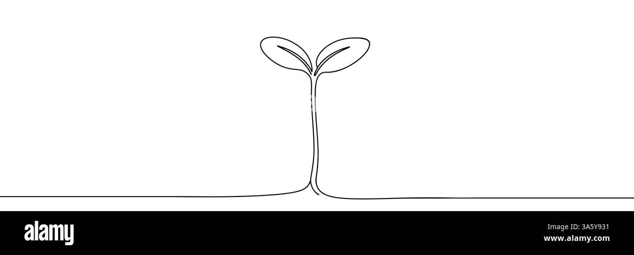 Single continuous line art sprout growth isolated on white background ...