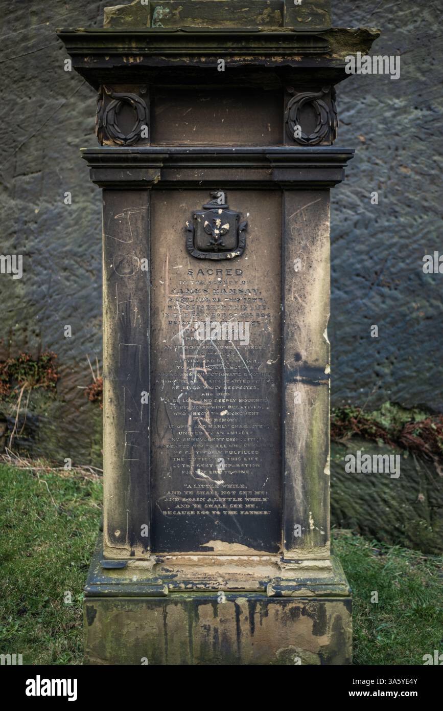 A gravestone at St James's Cemetery, an urban park behind Liverpool ...