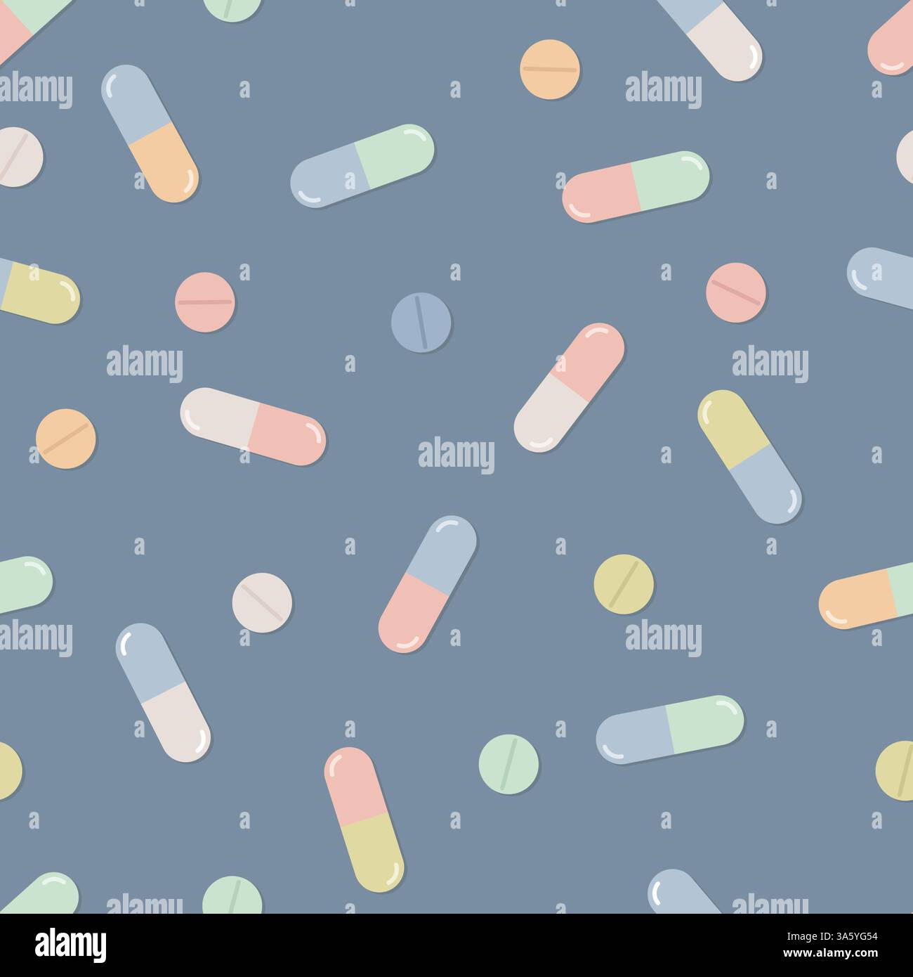 Medicine vector seamless pattern. Colorful tablets with capsules toss ...