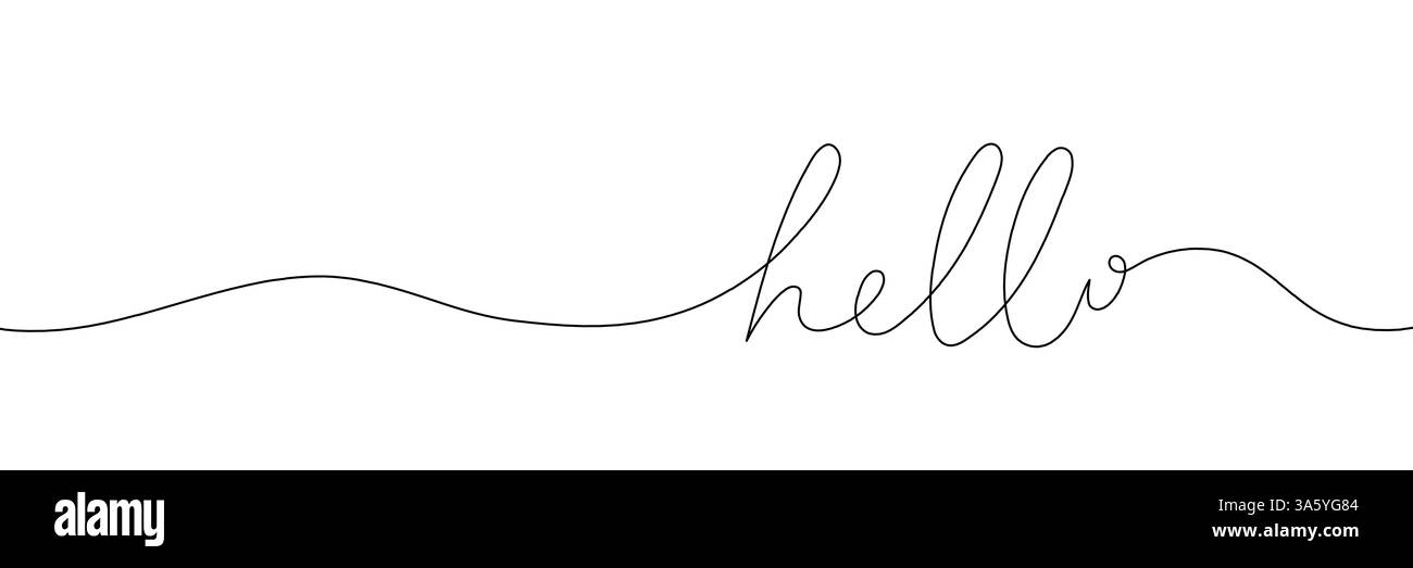 HELLO handwritten lettering. Hand drawn lettering.. One line driving ...