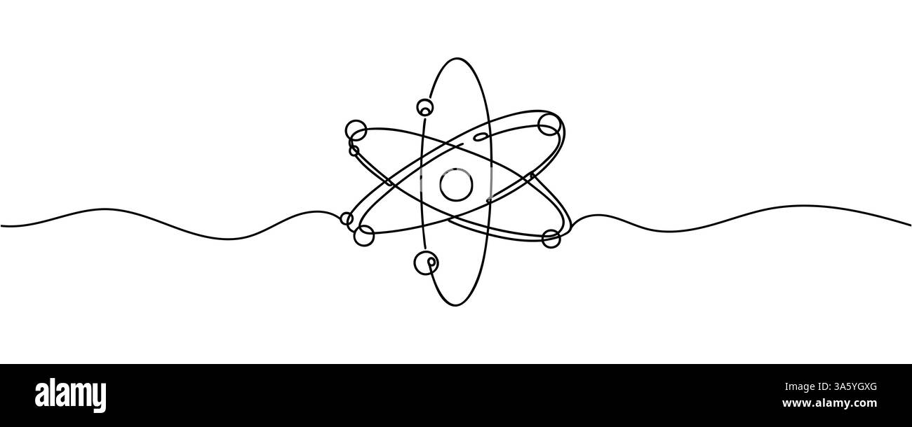 Atom molecule one continuous line design. Decorative elements drawn on ...
