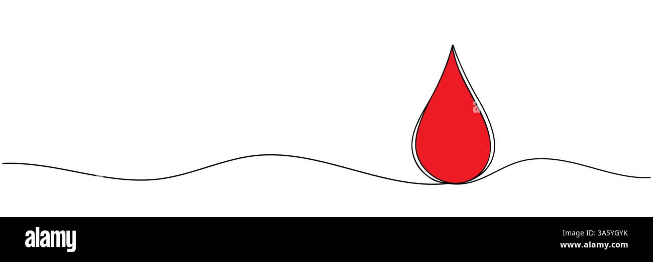 Red drop line art in one line style. Outline on white background ...
