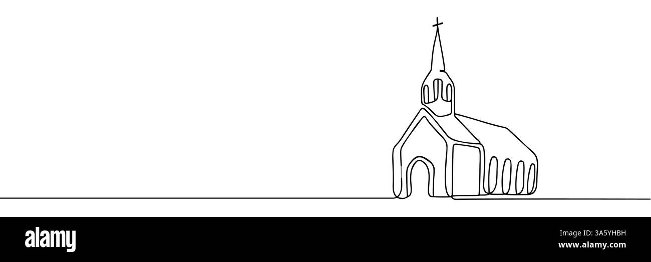 continuous line of churches. one line drawing of church,christian ...
