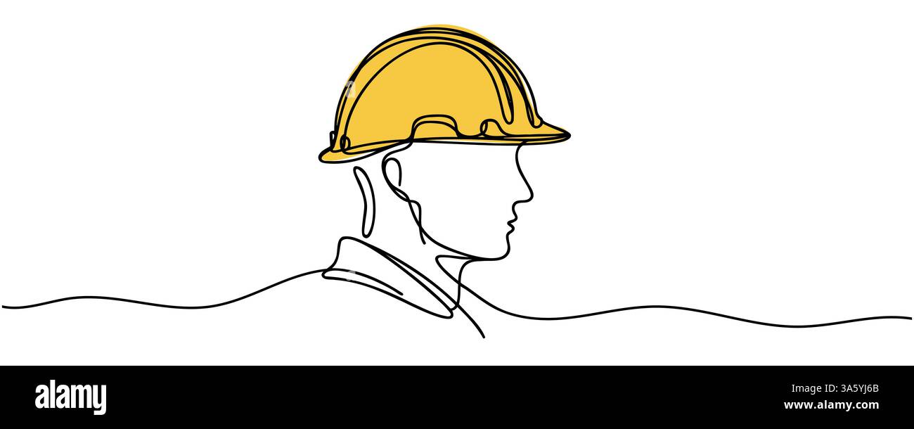 Smiling engineer standing with hard hat hand drawn vector illustration ...
