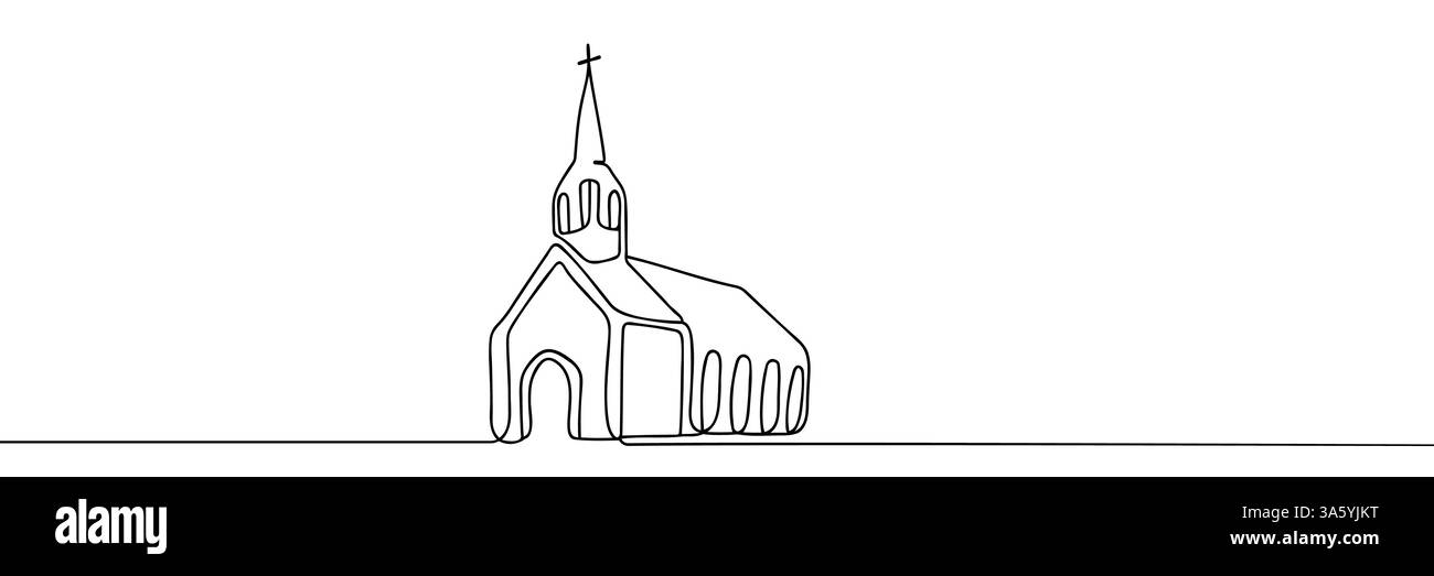 continuous line of churches. one line drawing of church,christian ...
