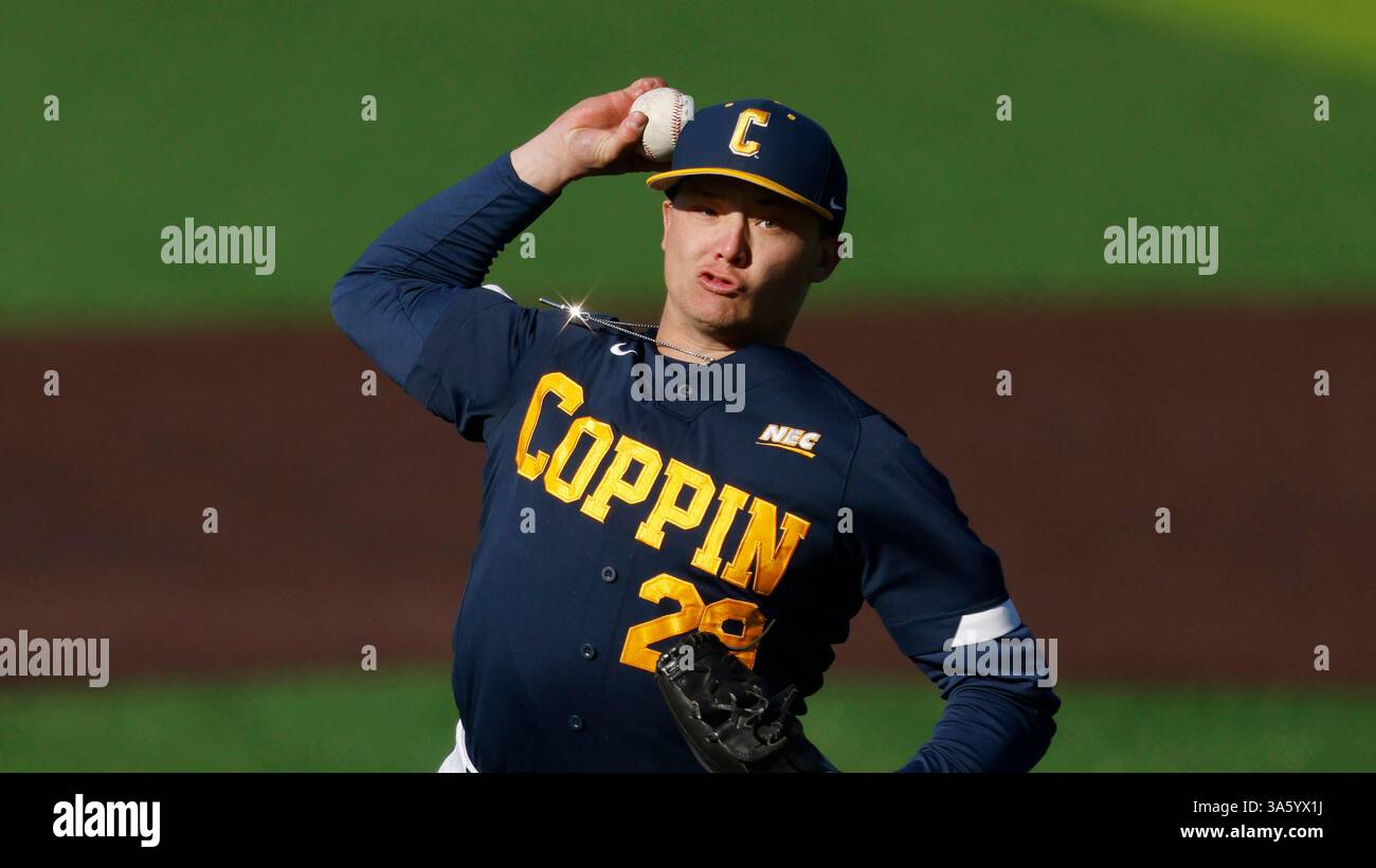 Coppin State pitcher Park Roeder (29) during an NCAA baseball game ...