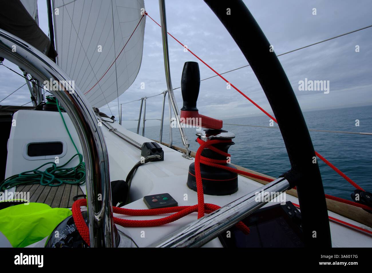 23 March 2025 - A view on a sailing yacht with winches and lines ...