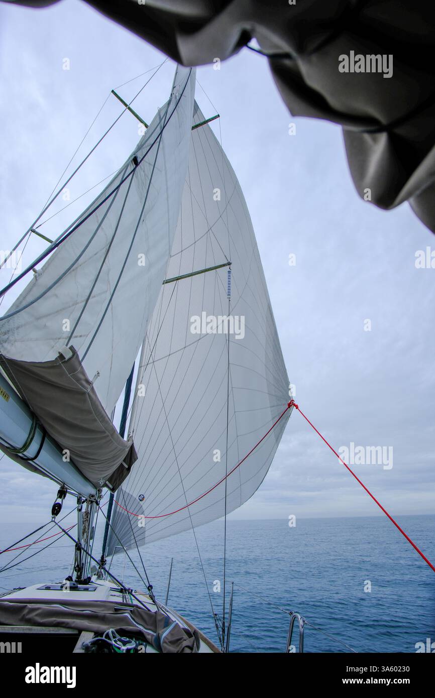 22 March 2025 - Sailing in the English Channel with full sails up on a small yacht on a calm day ...