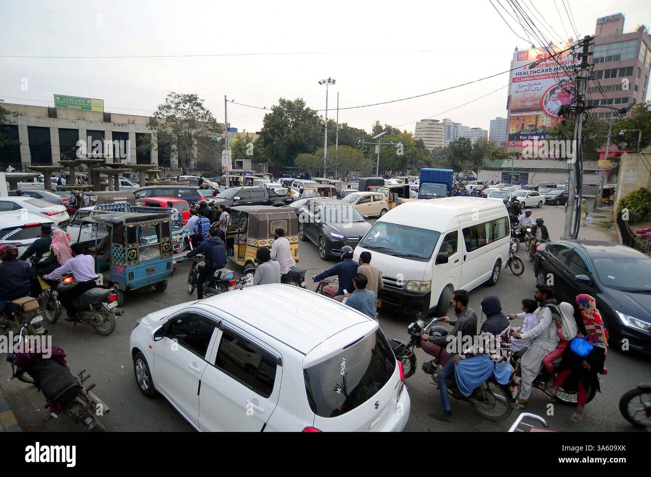 A large numbers of vehicles stuck in traffic jam during the protest ...