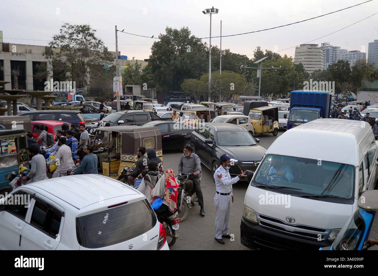 A large numbers of vehicles stuck in traffic jam during the protest ...