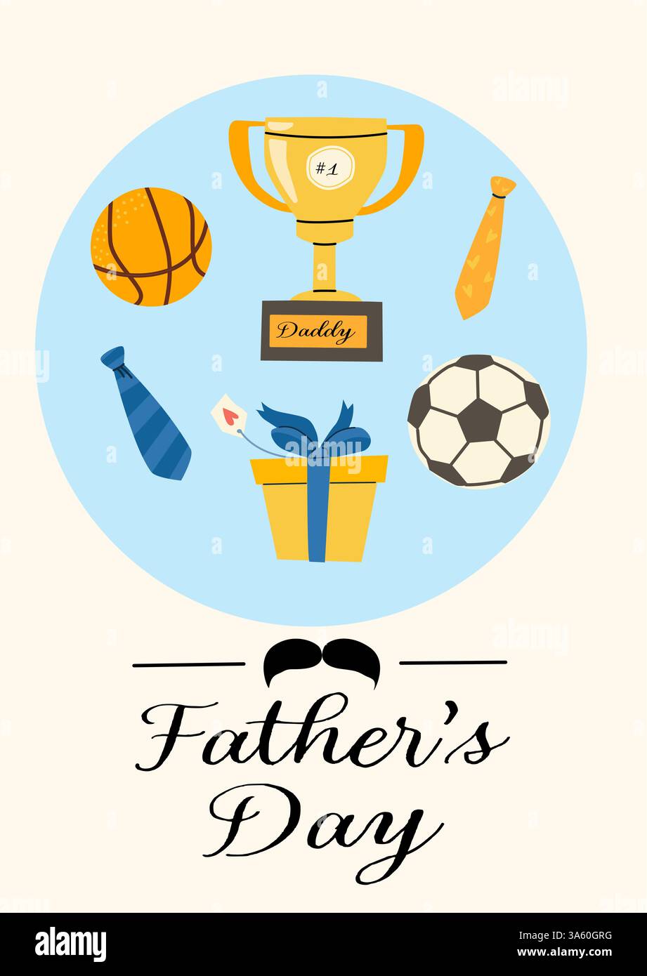 Father's day card design with trophy, gifts, and sports elements for ...