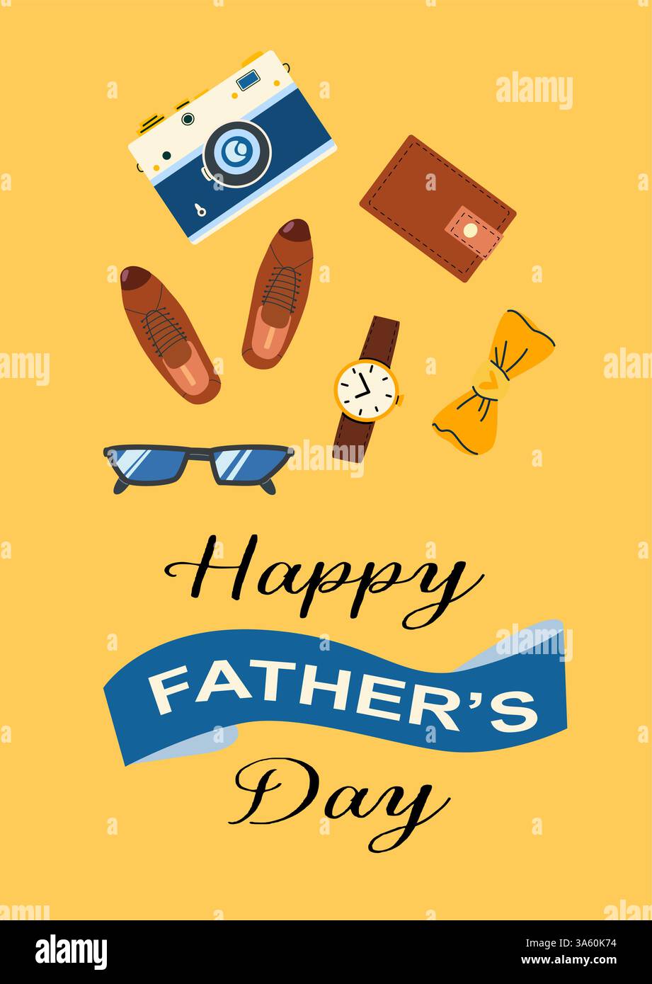 Happy father's day card design with accessories for gift inspiration ...