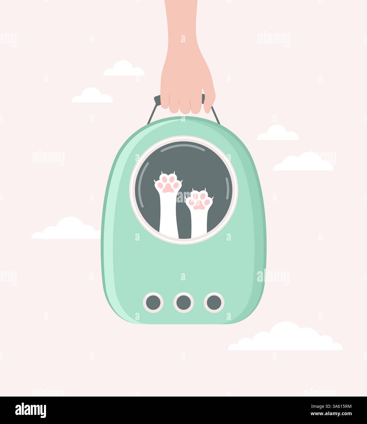 Hand holding green carrier bag with white cat's paws in the window ...