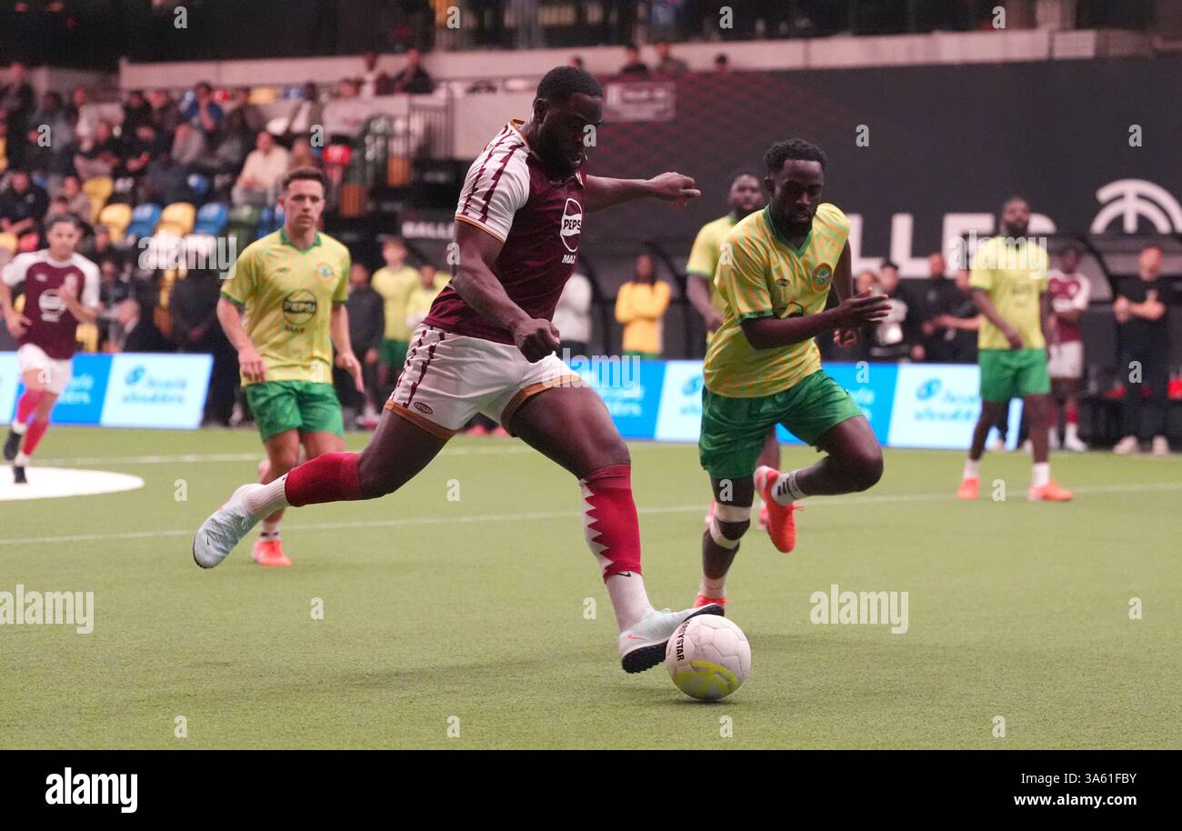 N5 FC's James Alabi (left) and Yanited's Henry Ochieng in action during ...