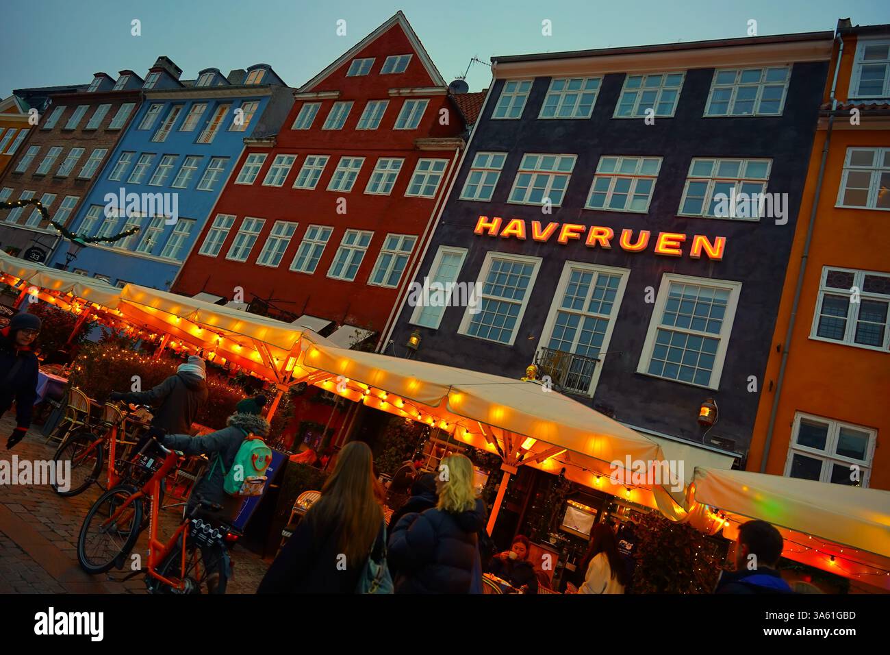 A seafood restaurant named Havfruen at Hyhavn; lined up are other ...