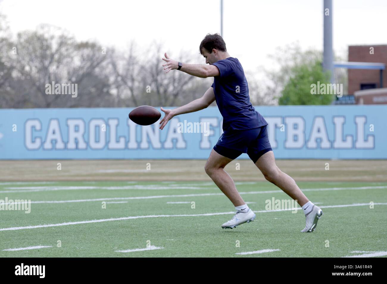 North Carolina punter Ben Kiernan demonstrates his abilities at the ...