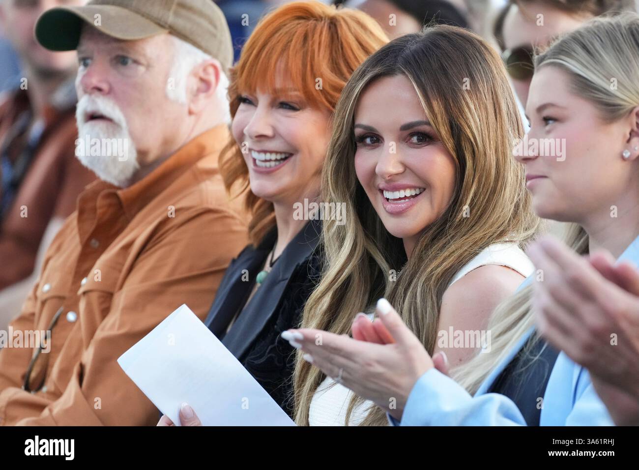 Rex Linn, from left, Reba McEntire, and Carly Pearce attend a ceremony ...