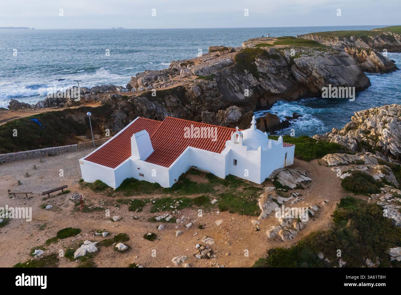 Aerial view of Chapel of Santo Estevao baleal (Ermida de Santo Estêvão ...