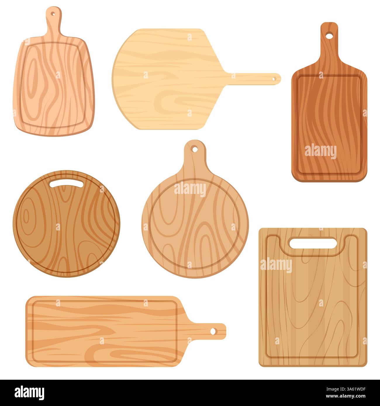 Kitchen wooden cutting boards in different shapes, set isolated on ...