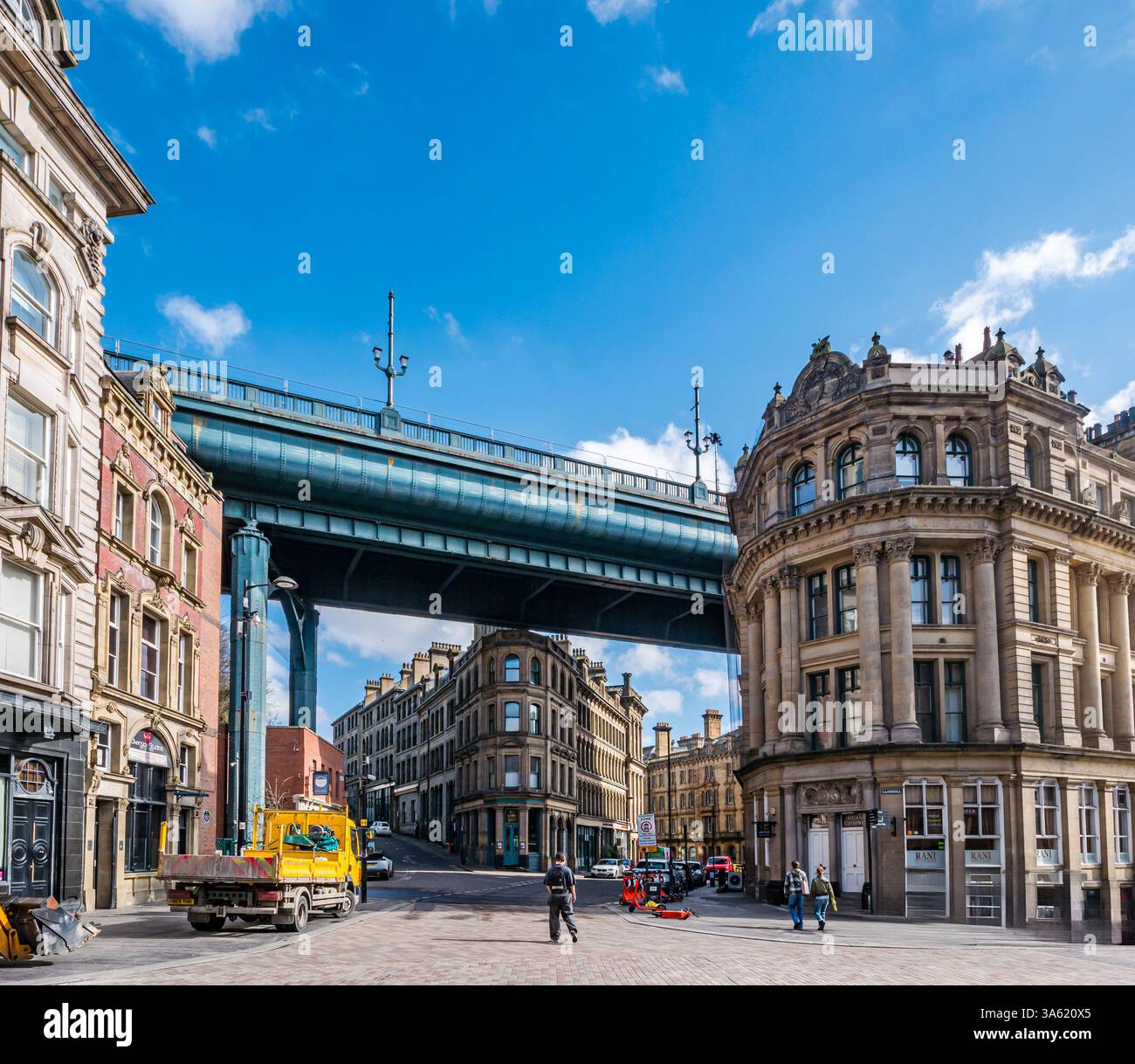 View of old buildings under the Tyne Bridge, Newcastle Upon Tyne ...