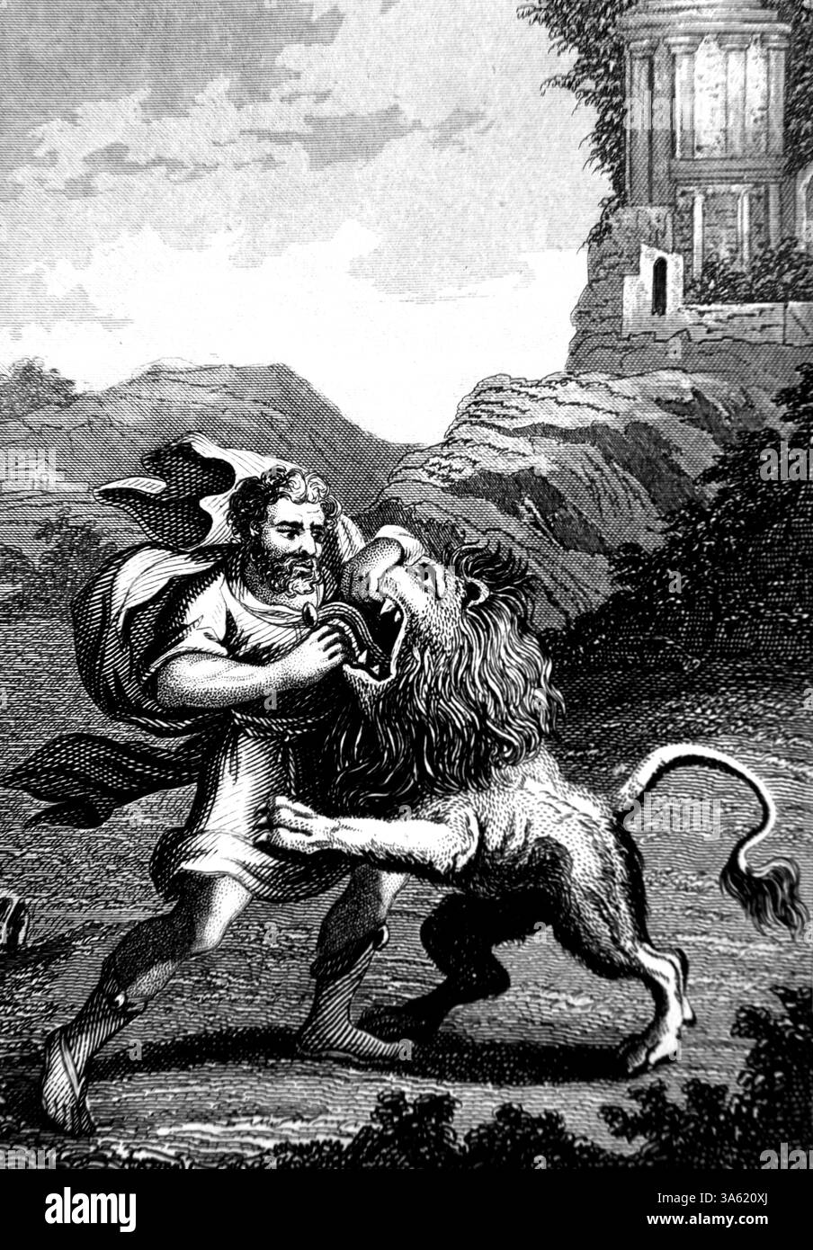 Samson Slaying the Lion (Judges) Steel Engraving by Alexander Fletcher ...