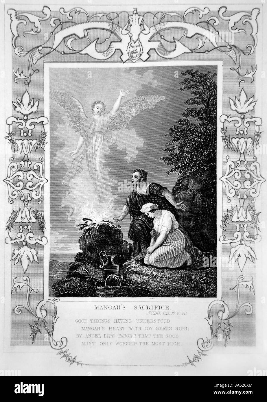 Manoah's Sacrifice (Judges) Manoah and His Barren Wife Sacrificing a Ram to the Lord So They may ...