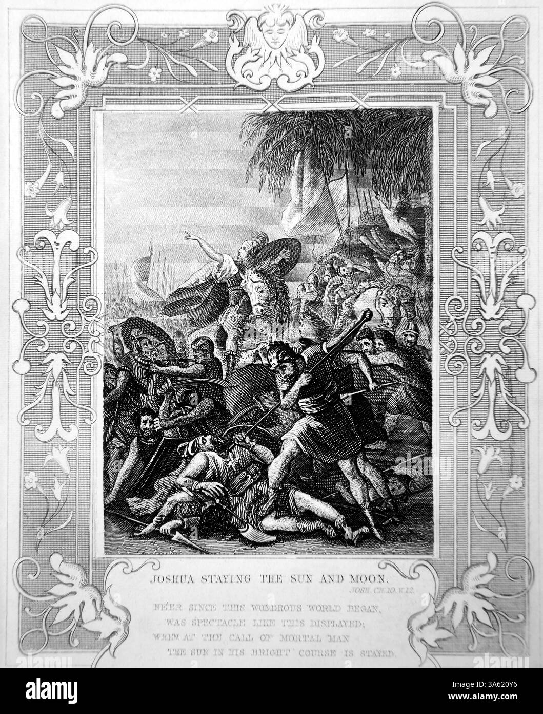 Joshua Staying the Sun and The Moon (Joshua) Steel Engraving by ...