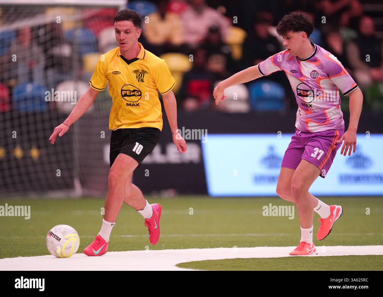 FC RTW's Josh Harrop (left) and MVPs United's Joe Edwards in action during Baller League UK at ...