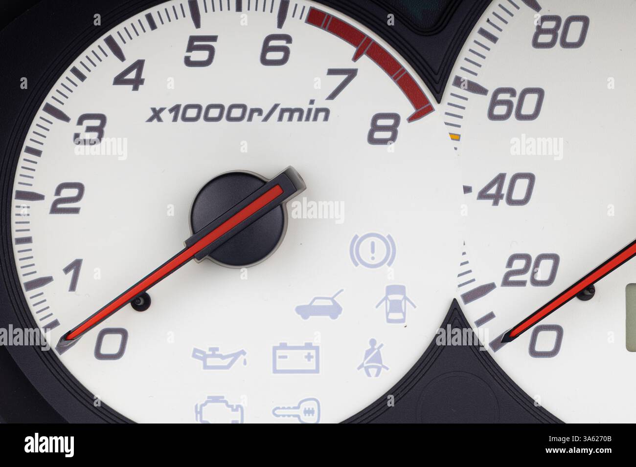 Tachometer and Speedometer with Warning Icons Stock Photo - Alamy