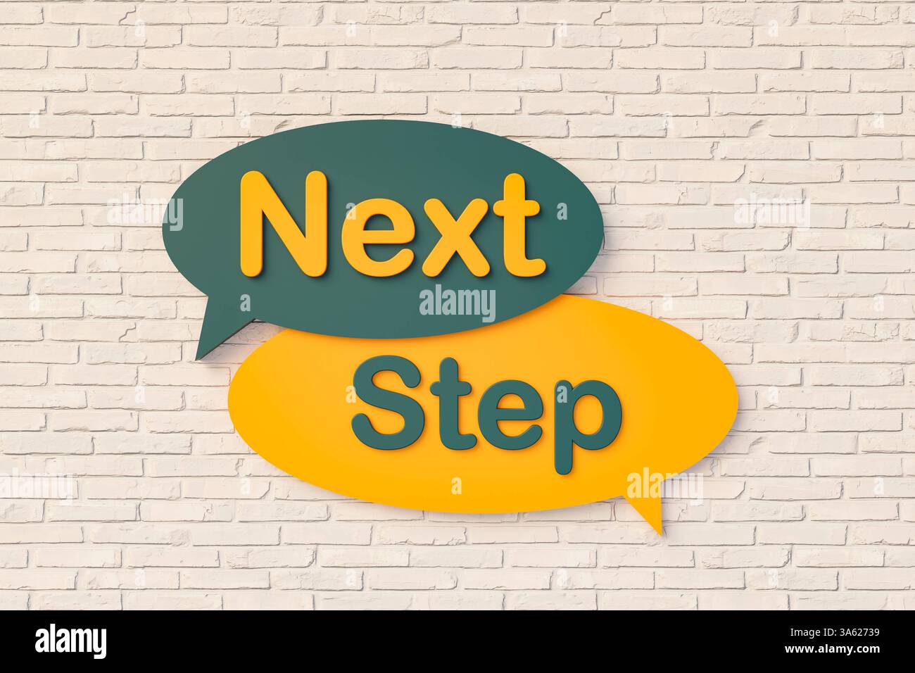 Next Step. Next Step. Cartoon speech bubble in yellow and dark green ...