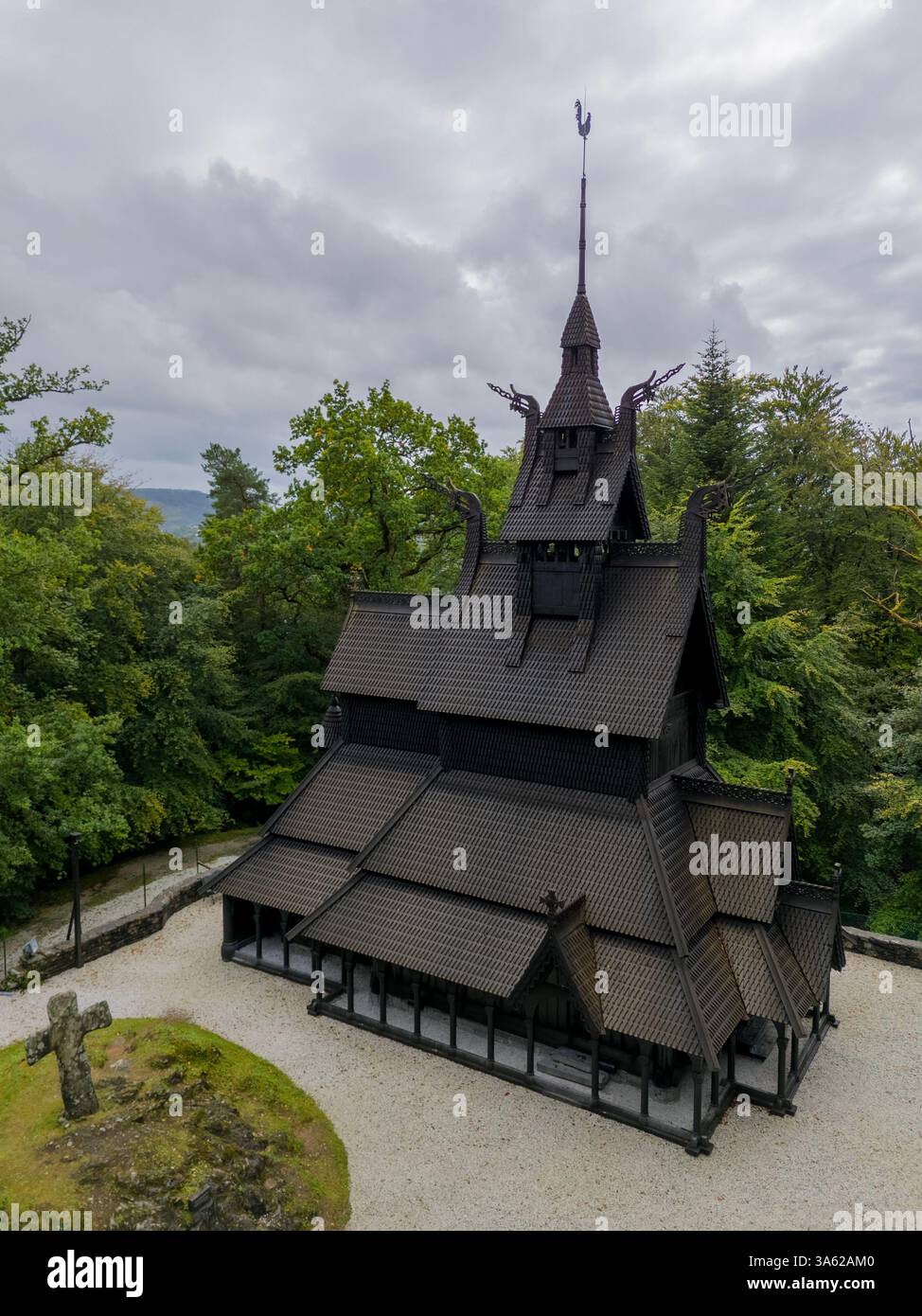 Aerial photograph of Fantoft Stave Church, Bergen, in August Stock ...