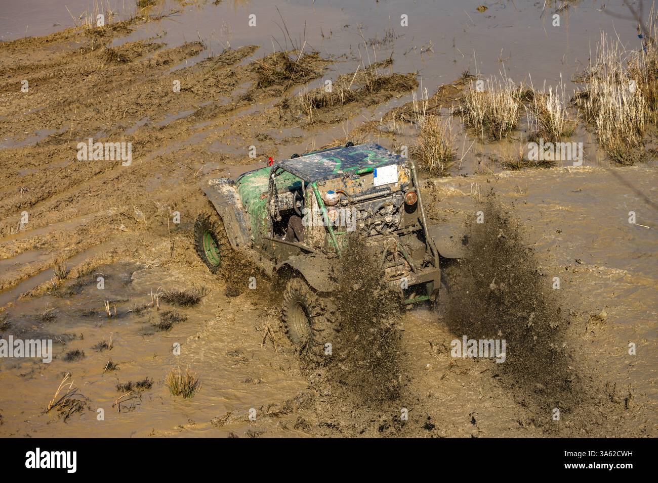Extreme road conditions, difficult track for off-road vehicles, attempt ...